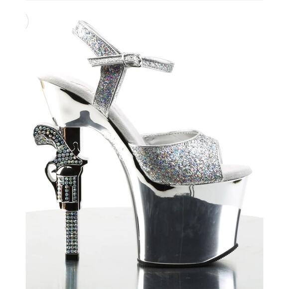 Pleaser | Shoes | Pleaser Bond Girl Revolver 79g Silver Glittersilver ...